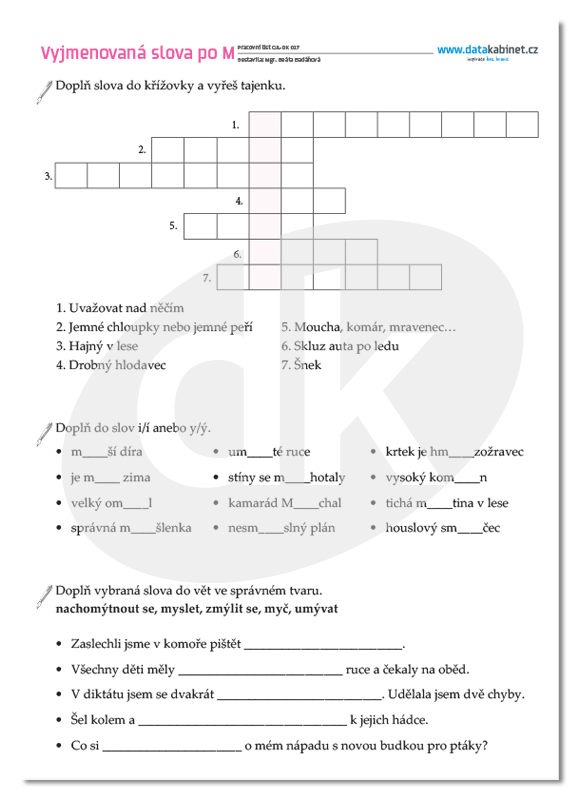 Vyjmenovaná slova po M | datakabinet.cz