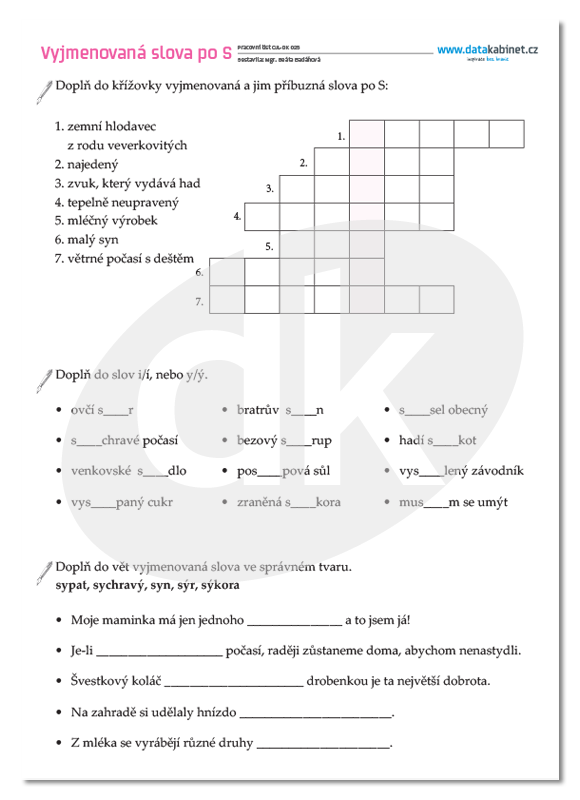Vyjmenovaná slova po S | datakabinet.cz
