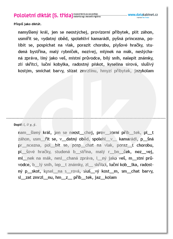 Pololetní diktát (5. třída) | datakabinet.cz