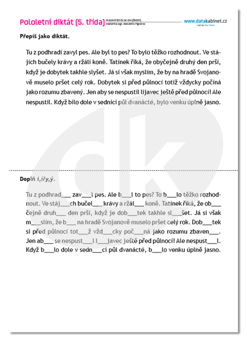 Pololetní diktát (5. třída) | datakabinet.cz