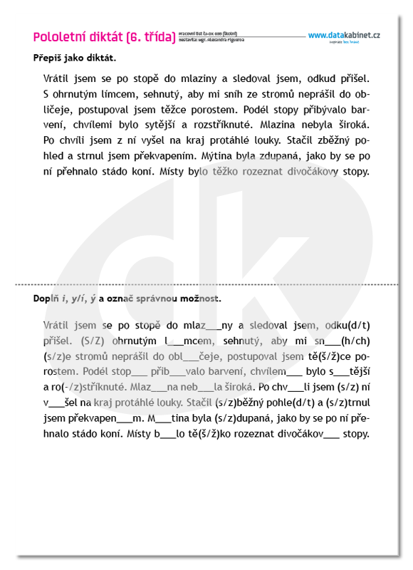 Pololetní diktát (6. třída) | datakabinet.cz