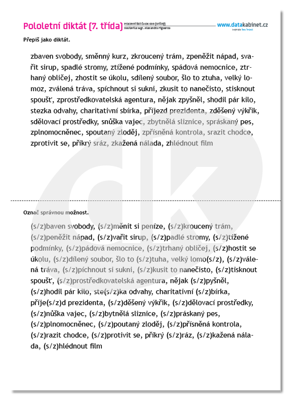 Pololetní diktát (7. třída) | datakabinet.cz