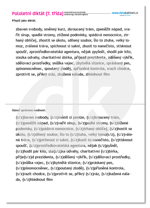 Pololetní diktát (7. třída) | datakabinet.cz