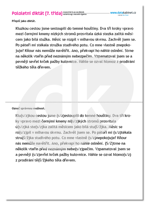 Pololetní diktát (7. třída) | datakabinet.cz