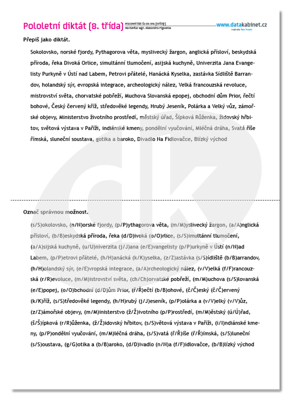 Pololetní diktát (8. třída) | datakabinet.cz