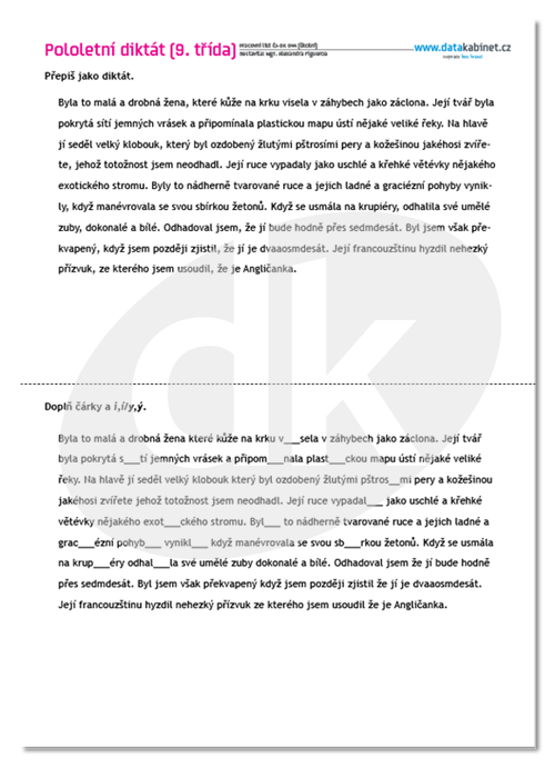 Pololetní diktát (9. třída) | datakabinet.cz