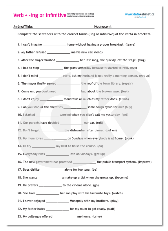 Verb + -ing or infinitive | datakabinet.cz