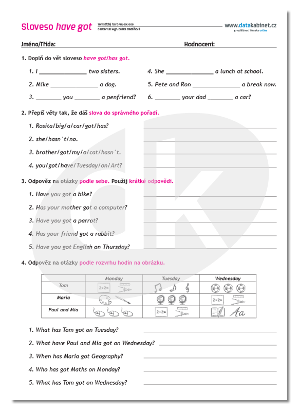 Sloveso HAVE GOT - test | datakabinet.cz