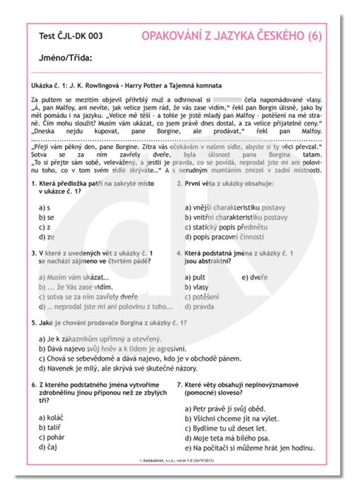 Český jazyk - test | datakabinet.cz