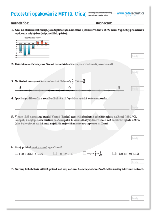 Pololetní opakování z MAT (8. třída) | datakabinet.cz