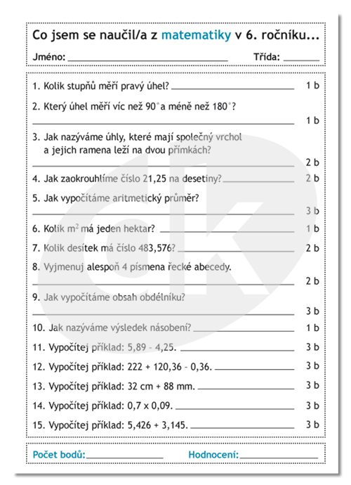 Celoroční opakování z matematiky | datakabinet.cz