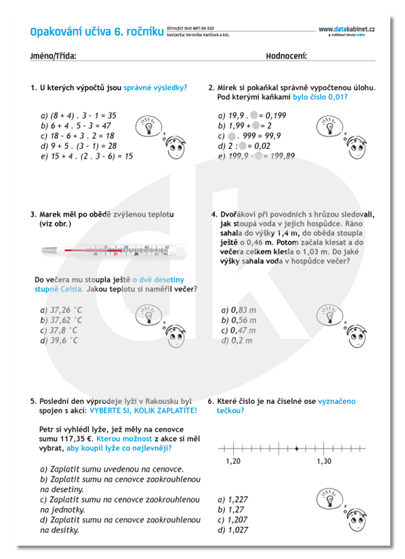 Opakování učiva 6. ročníku - test | datakabinet.cz