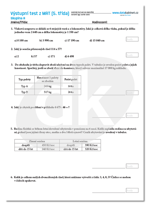 Výstupní test z MAT (5. ročník) | datakabinet.cz