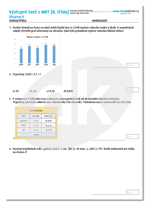 Výstupní test z MAT (6. ročník) | datakabinet.cz