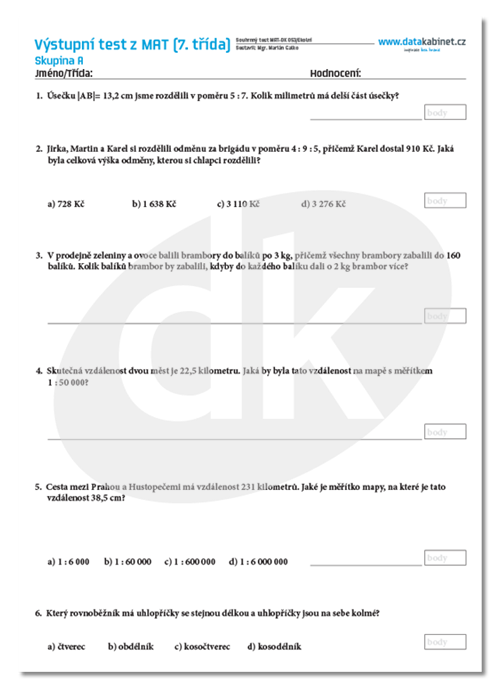Výstupní test z MAT (7. ročník) | datakabinet.cz