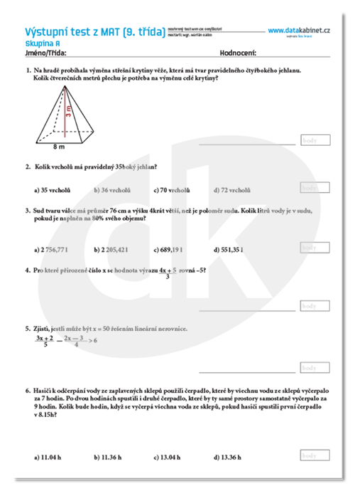 Výstupní test z MAT (9. ročník) | datakabinet.cz
