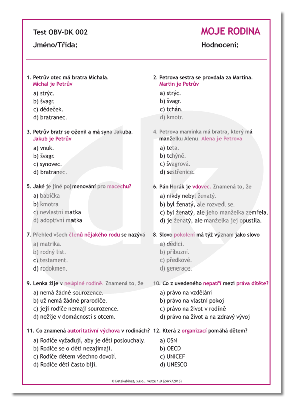 Rodina - test | datakabinet.cz