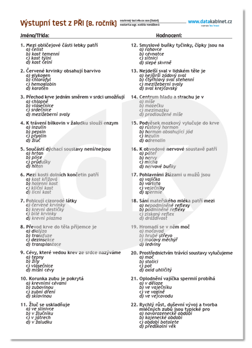 Výstupní test z PŘI (8. ročník) | datakabinet.cz